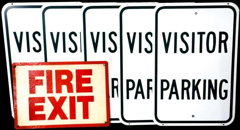 Visitor Parking Signs with a Fire Exit Sign - Bunting Online Auctions