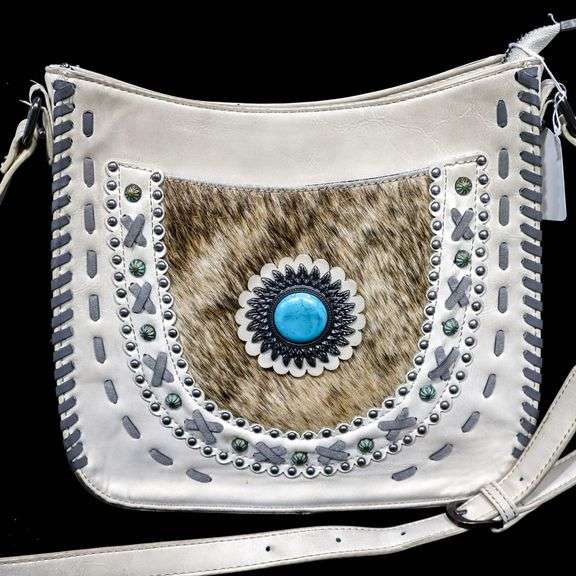 Trinity Ranch Fur and Turquoise Accents Crossbody Bag - Bunting Online ...