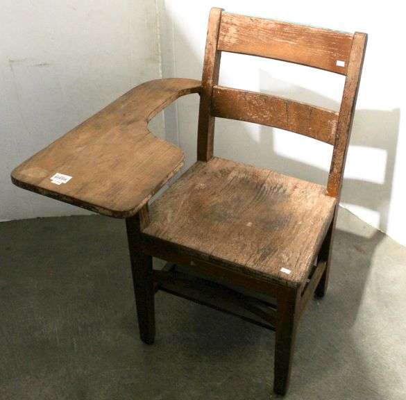 Vintage One-Piece Wooden Student School Desk - Bunting Online Auctions