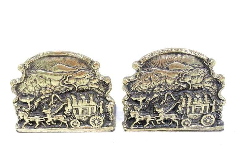 Vintage Stagecoach Brass Bookends - Pair - by Peerage Brassware ...