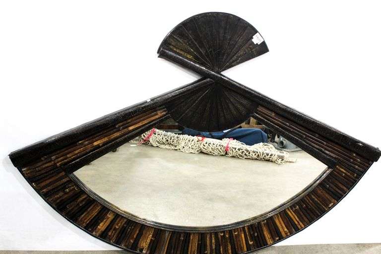 Large Vintage 1980s Coastal Modern Burnt Split Bamboo Mirror, 43"x61 ...
