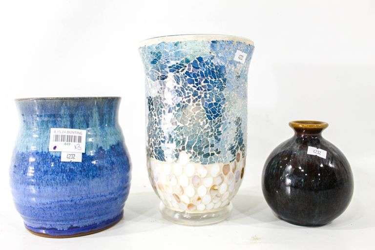 Studio Pottery Vases - and - Complementing Mosaic Glass Vase - Bunting ...