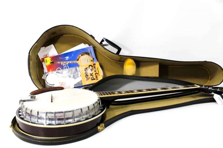 Strad-O-Lin Four String Banjo with Case - Bunting Online Auctions