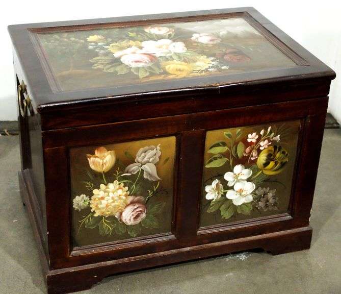 Tole Painted Wooden Chest with Brass Handles - 16 x 22 x 19 - Bunting ...