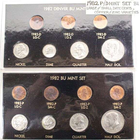 1982 "P" AND "D" BU Mint sets These have both the large and small date ...
