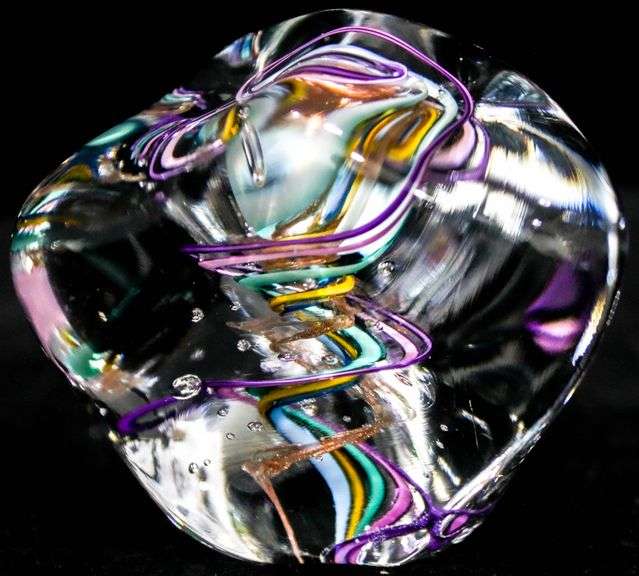 Art Glass Freeform Controlled Swirl Paperweight Signed and Dated "John ...