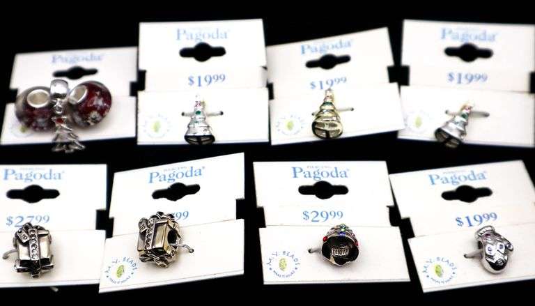 Eight Sterling Silver Pagoda slide bead charms, all holiday, will fit ...