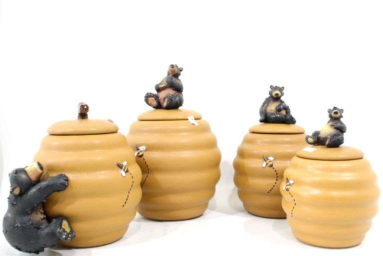 Honour Pottery Bee Hive and Bears Canister and Cookie Jars - Vintage ...