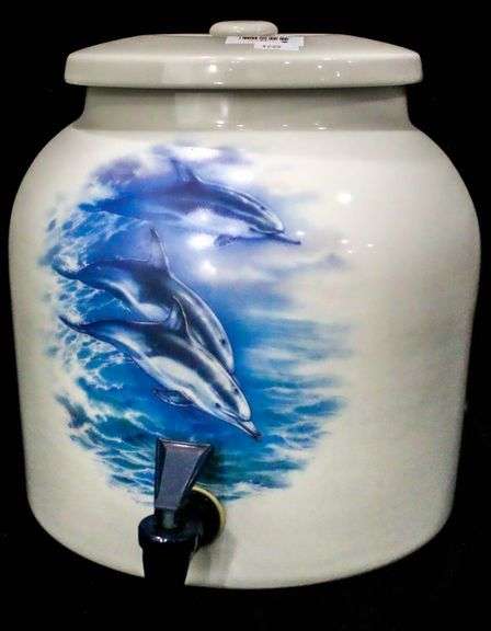 GEO Porcelain Ceramic Crock Water Dispenser with Lid / Dolphins ...
