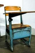 Vintage Wood and Metal One Piece Student Desks - Bunting Online Auctions