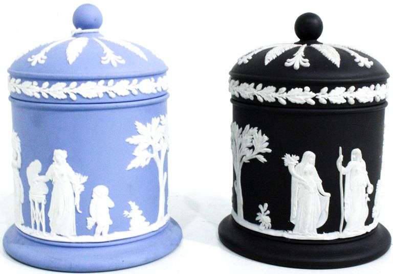 Vintage Wedgewood Jasperware Lidded Jars, Neo-Classical Relief in White ...