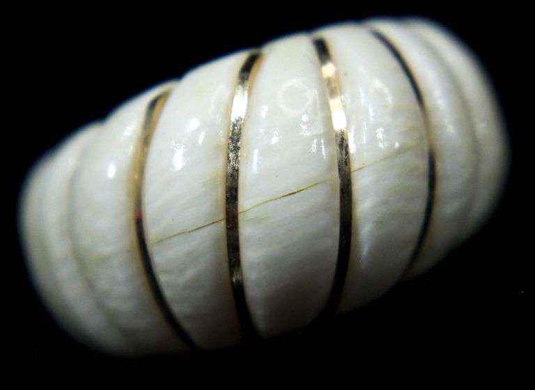 14 KT Gold inlay on a carved bone Ring, size 6.5 - Bunting Online Auctions