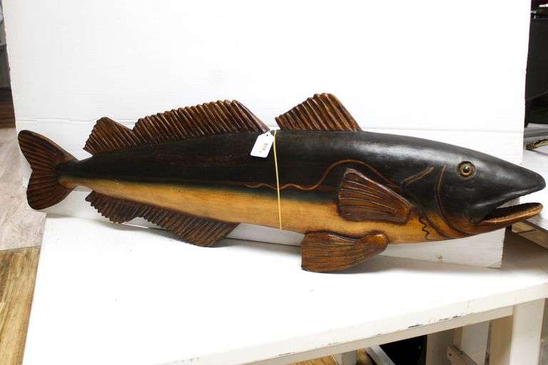 Nautical Wondrous Hand Carved Solid Wood Two Tone Fish Figurine - LARGE ...