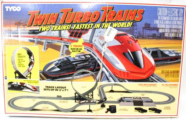 Tyco 1990 Twin Turbo Trains - Two Trains Fastest in the World - Bunting ...