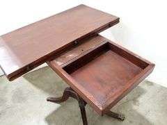 Victorian Lyre Base Flip Fold Top Game Table with Storage Compartment ...