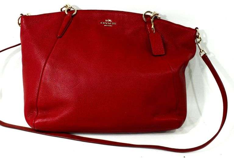 Coach Red Pebble Leather Handbag Crossbody - Bunting Online Auctions