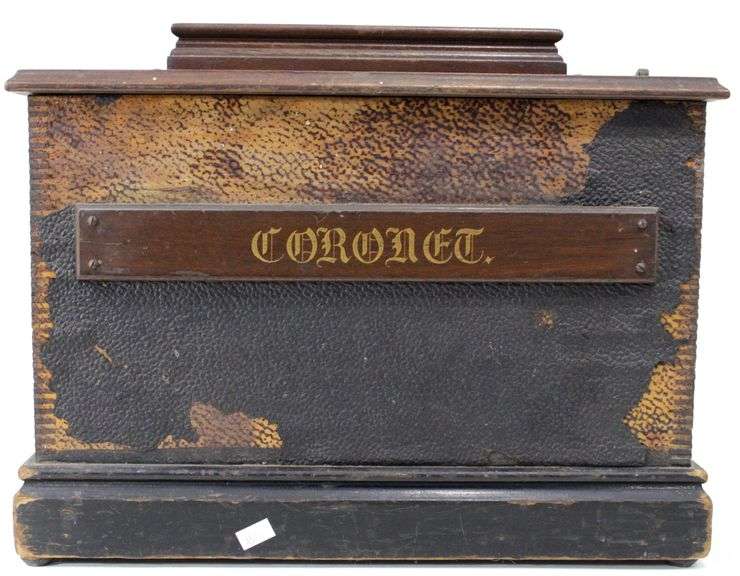 Antique 19th 20th Century "Coronet" Paper Spool Wooden Case Music Box ...