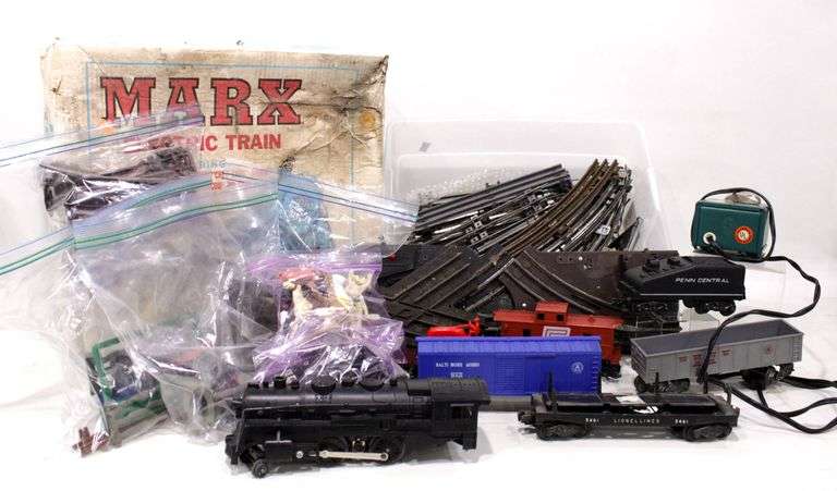 Marx Electric Model Train - Locomotives, Cars, Track, Distressed Box ...