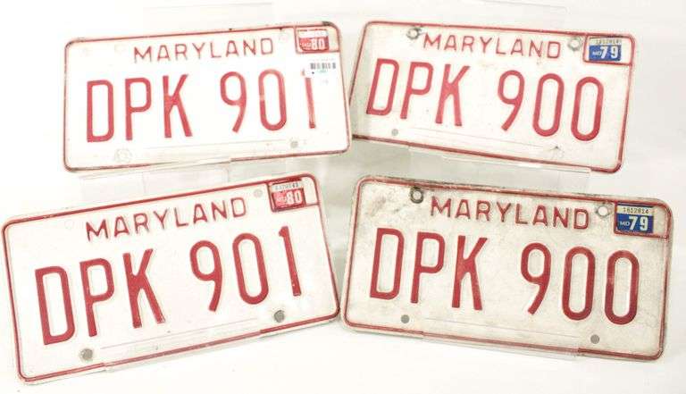 Vintage Vehicle License Plates - Two Pair Maryland Plates - Bunting ...