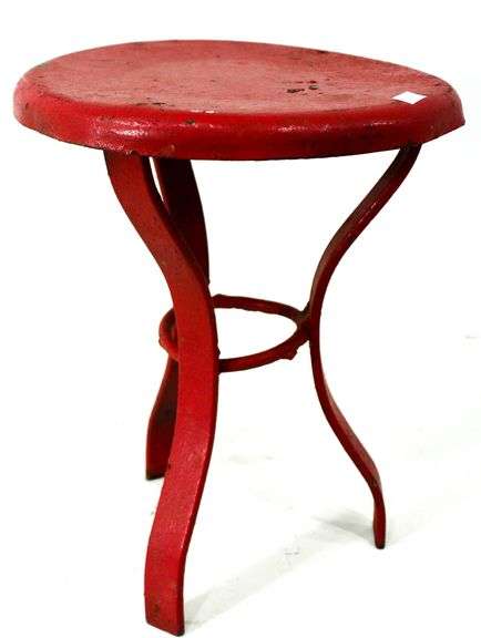 Antique 1920s Industrial Red Three Curvaceous Strap Legs Metal Farm ...