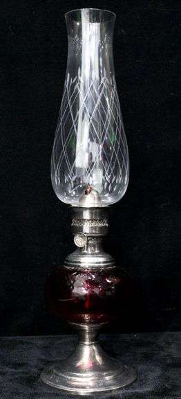 Antique 1920s Gorham Art Deco Ruby Red Glass and Silverplate Oil Lamp ...
