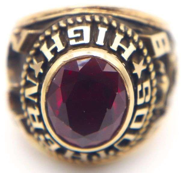 10 KT Gold Class Ring set with a red Sapphire (tested) from Southern ...
