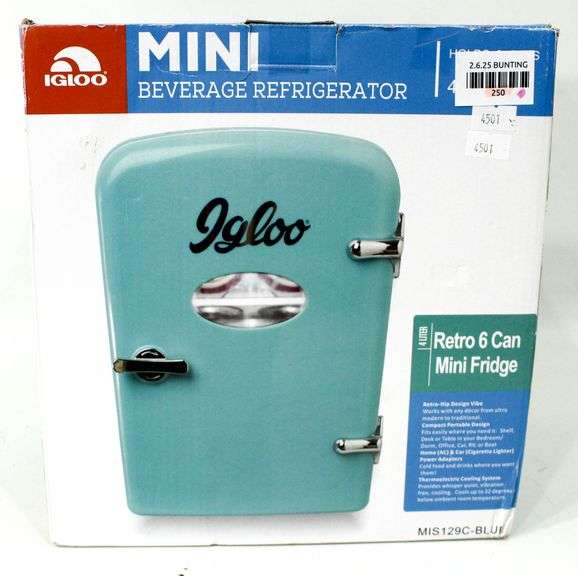 Igloo Mini Beverage Refrigerator. Retro 6 Can Mini Fridge. MIS129C-Blue T6 U - Bunting Online ...