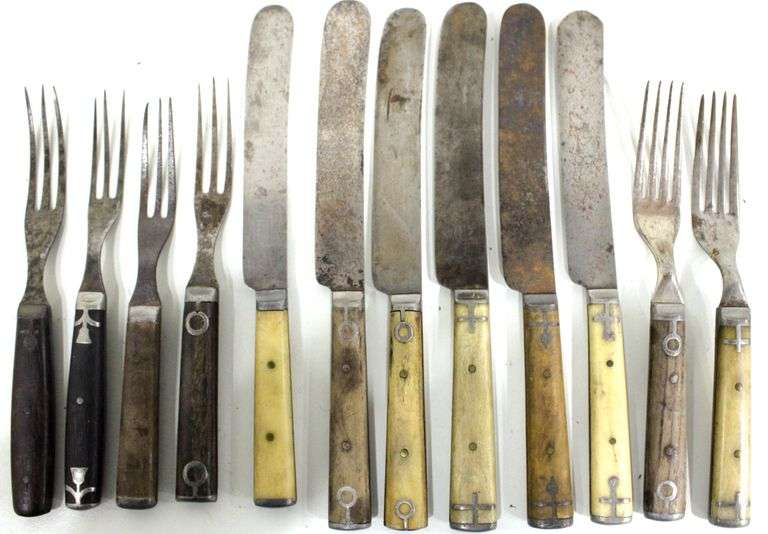 Civil war era knives and forks , Some bone handled , 12 items - Bunting Online Auctions