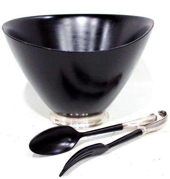 Vintage Asymmetrical Sterling Silver Footed Salad Bowl with Sterling ...