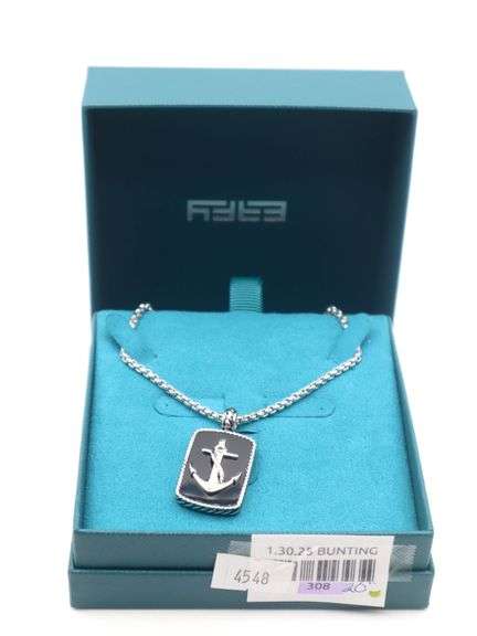 Men's EFFY Sterling Silver Chain and Anchor Pendant with Onyx, 20", in ...