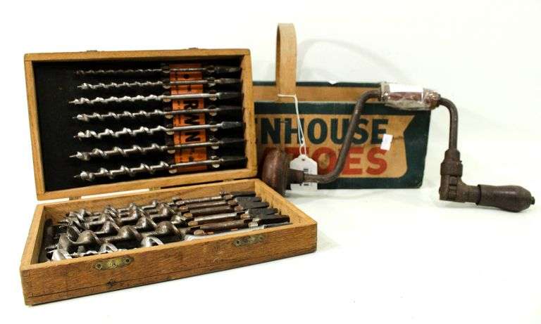 Vintage Irwin Auger Hand Drill Bits Set in Wood Box - Bunting Online ...
