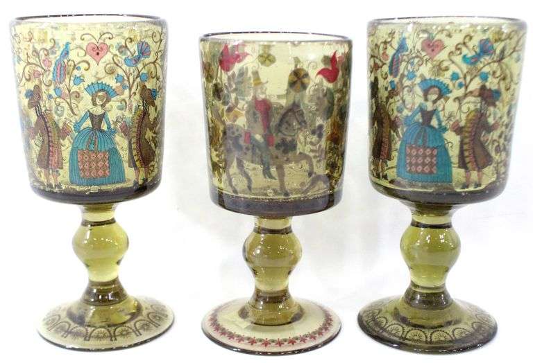 Antique Alfred Taube Hand Blown and Painted Bubble Glass Goblets Made ...
