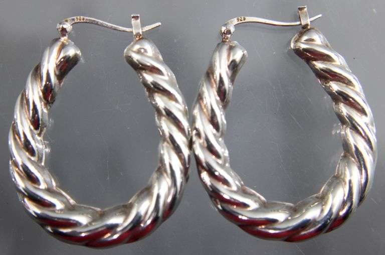 Sterling Silver twisted hoop Earrings, snap bar closure. Comes with a ...