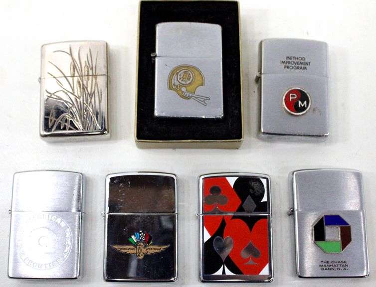 Vintage Zippo Lighters , Logos include , The Redskins , wheat ( silver ...