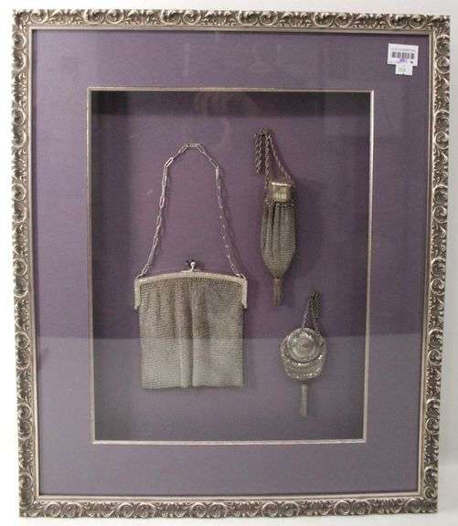Three 1920s Sterling Silver Dancing Handbags Framed, 21" x 25" (No ...