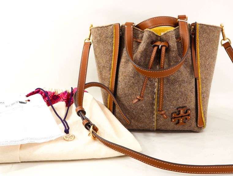 Tory Burch McGraw Wool Blend Felt Drawstring Satchel Tote with Dust Bag ...