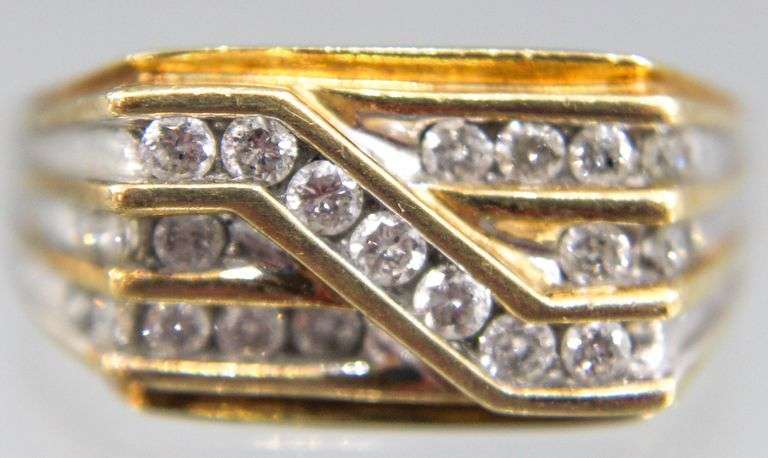 Rows of Diamonds (tested) set in a 10 KT Gold Ring, size 12. (6.1 gm t ...