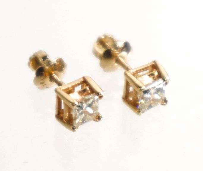 14 KT Gold Diamond Earrings, pierced screw back closures. - Bunting ...