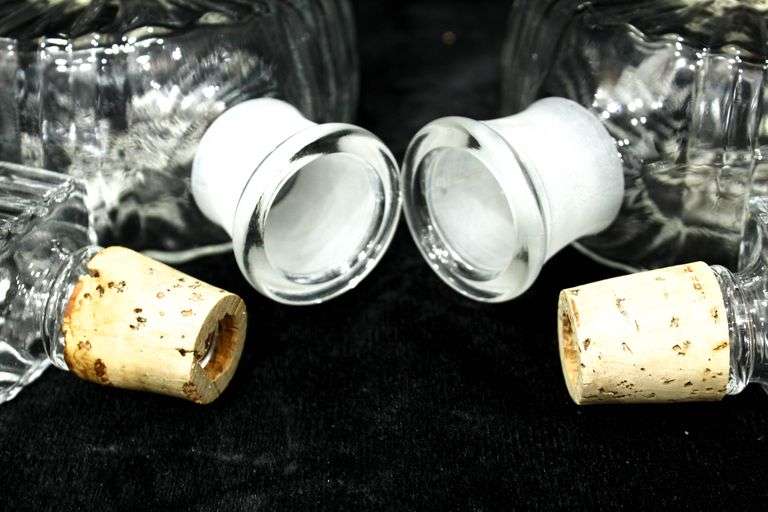Vintage Glass Crystal Barware Decanters with Cork Stopper Tops and ...