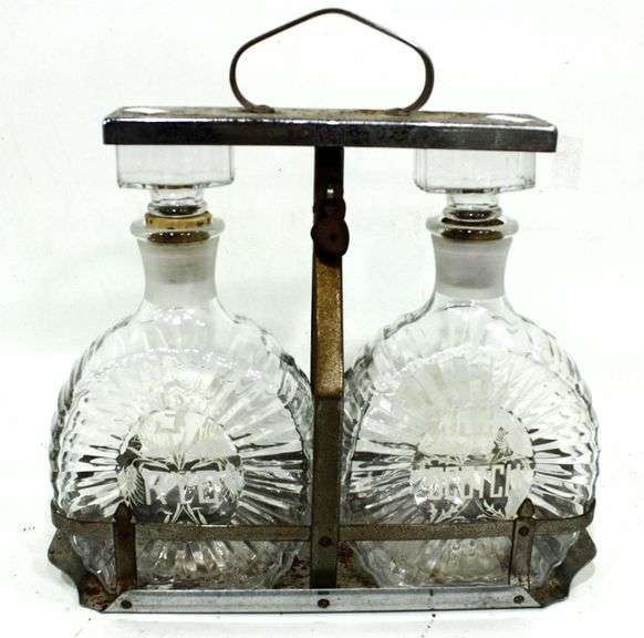 Vintage Glass Crystal Barware Decanters with Cork Stopper Tops and ...