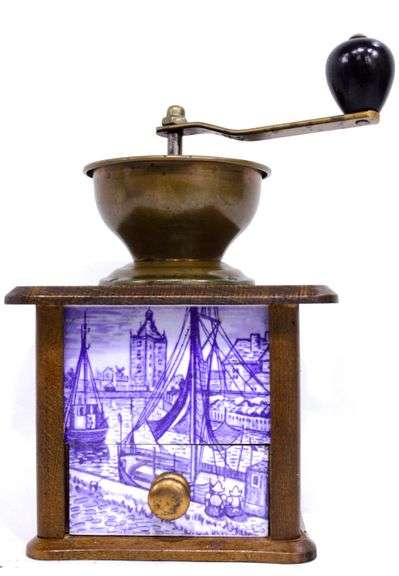 Vintage Delft Blue Ceramic Tile Burr Hand Crank Coffee Mill with ...