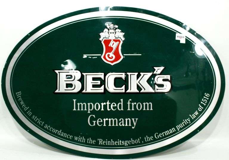 "Beck's" Pressed Metal Bar Sign - 24 x 35 - Bunting Online Auctions