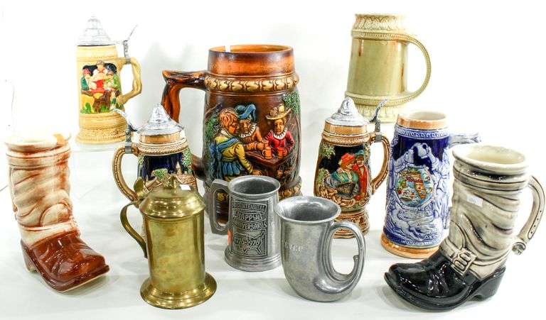 Figural and Classic Beer Steins and Barware Drinkware - Includes Music ...