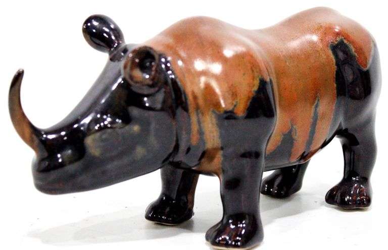Ceramic Rhino with Brown Drip Glaze Figurine. 10x6 - Bunting Online ...