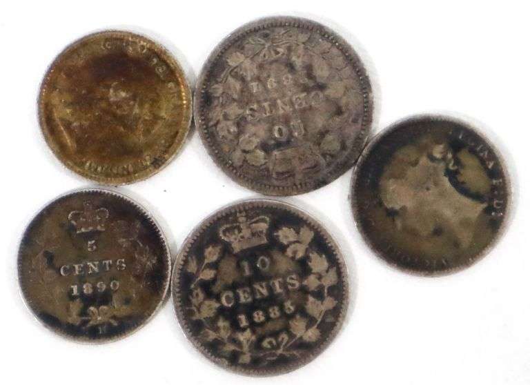 Antique Canadian Silver Coins , 1885 , 1889 10 cent dimes , 1885 " 3 ...