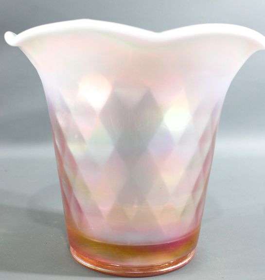 Signed and Dated - George Fenton 2000 Iridescent Diamond Art Glass Vase ...