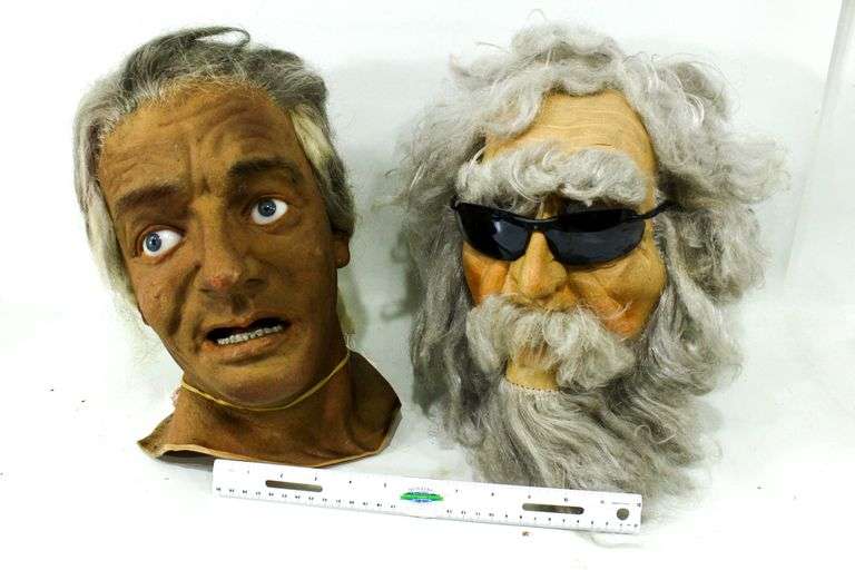 Movie Prop Head and "Old Man" Full Head Mask with Styrofoam Head Stand ...
