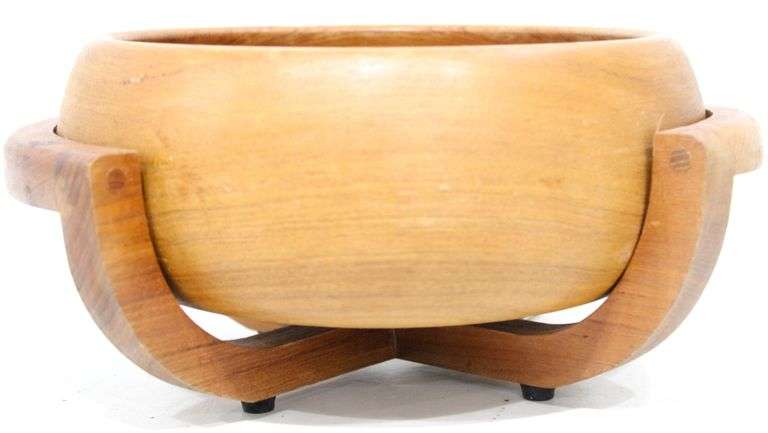 Teak Wood Bowl with Cradle Made in Thailand - Bunting Online Auctions