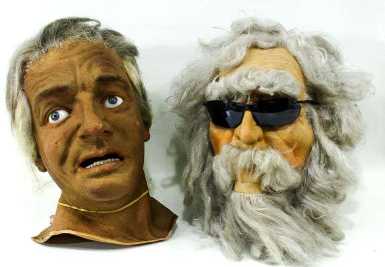 Movie Prop Head and "Old Man" Full Head Mask with Styrofoam Head Stand ...
