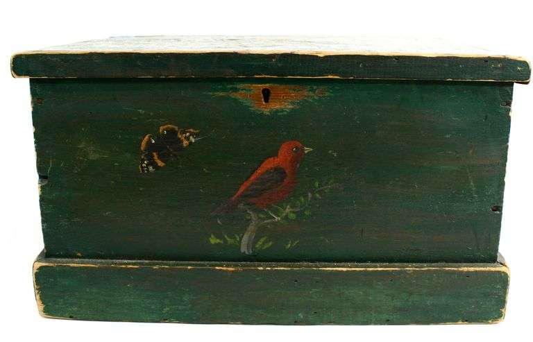Vintage Folk Art Bird and Butterfly Painted Wooden Chest - 17 x 12 ...